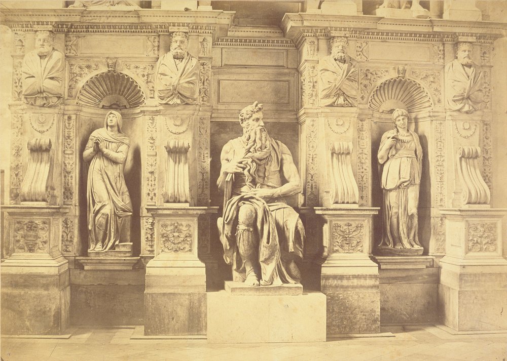 Graf van paus Julius II (1453-1513) detail van Mozes geflankeerd door ...
