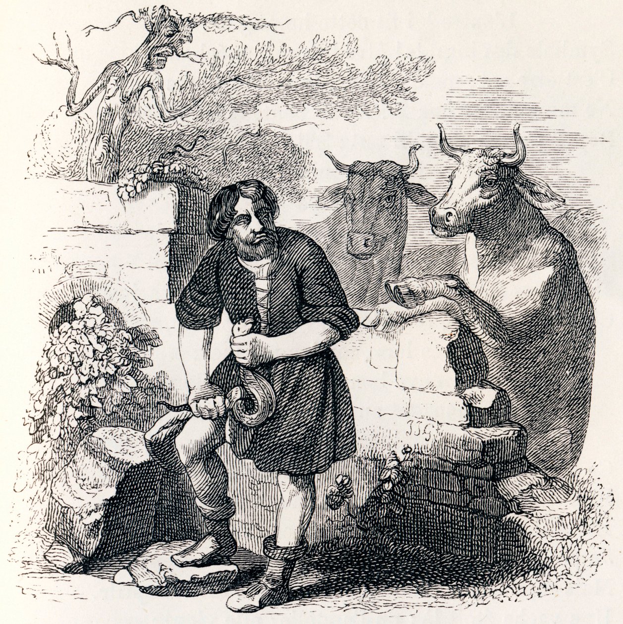 De man en de slang - Fabels van La Fontaine | Grandville