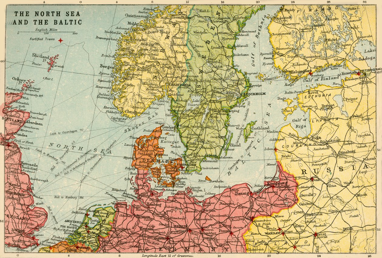 Kaart van de Noordzee en de Oostzee, ca. 1914 | Kunstafdruk