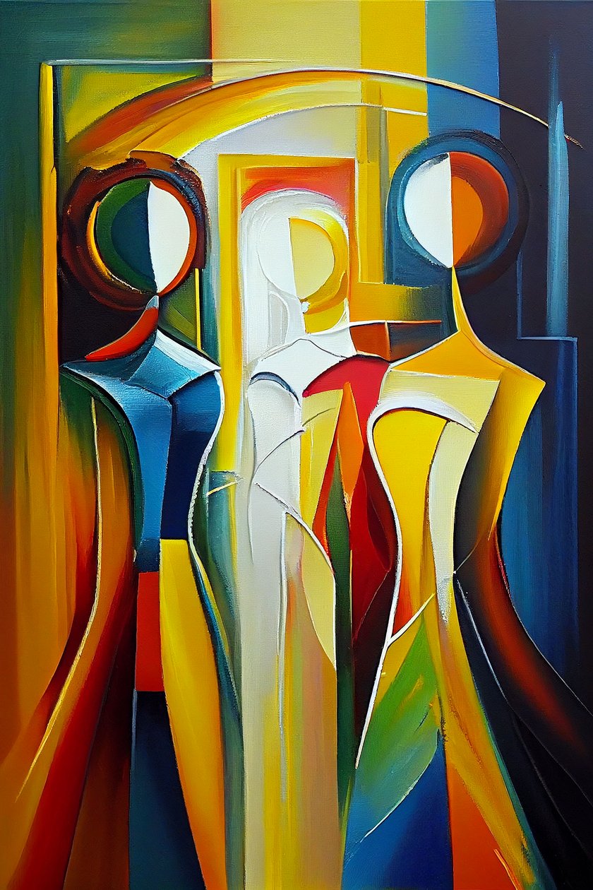 Moderne abstracte olieverfschilderij, Vrouw silhouet